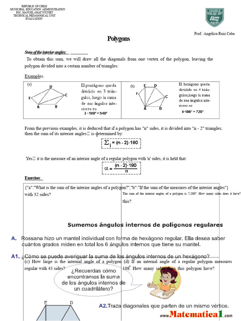 Guide Seventh Sum of Interior Angles of a Polygon | PDF