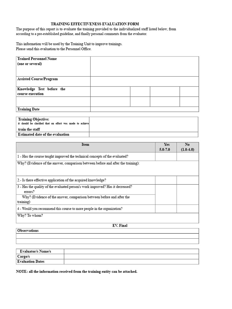 Training Effectiveness Evaluation Form | PDF