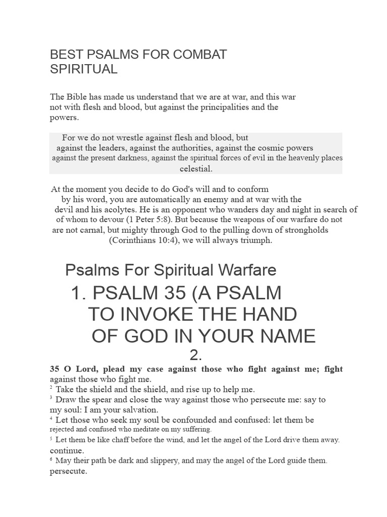 Powerful Psalms for Spiritual Warfare | PDF | Salvation | Spiritual Warfare