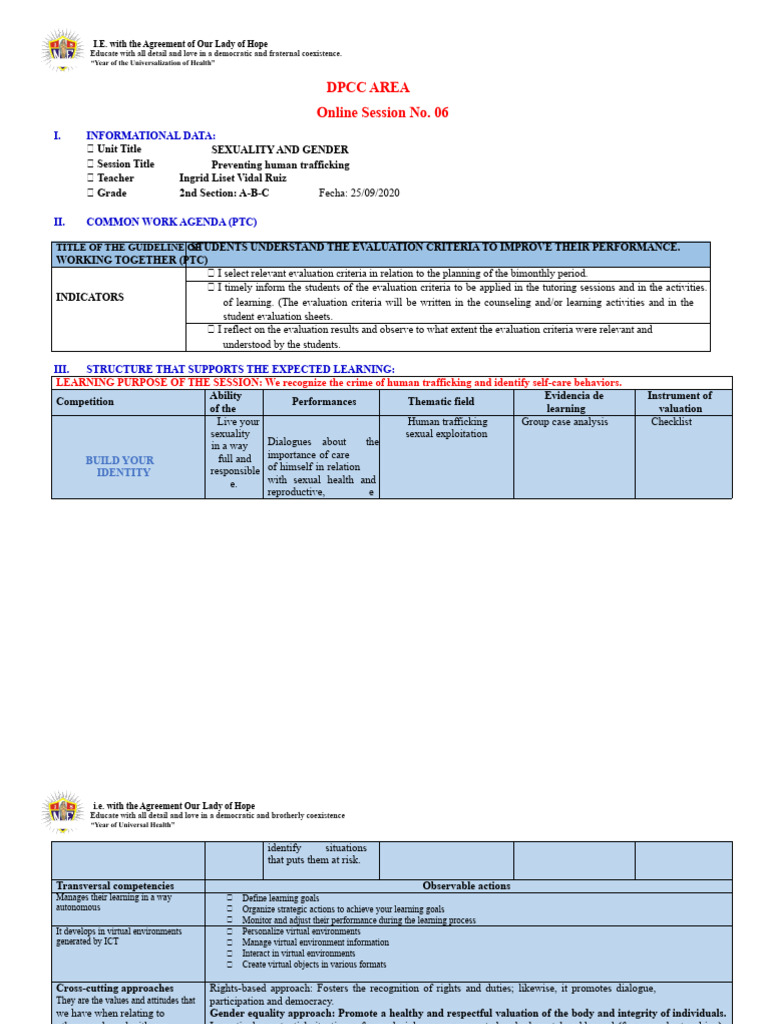 SESSION No. 06 DPCC - SIXTH UNIT | PDF | Human Trafficking | Evaluation