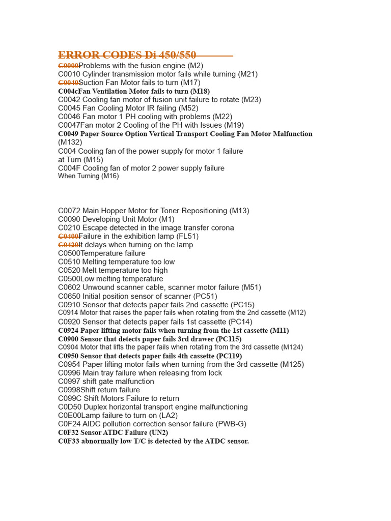 Fault Codes Di 450 | PDF | Hard Disk Drive | Equipment
