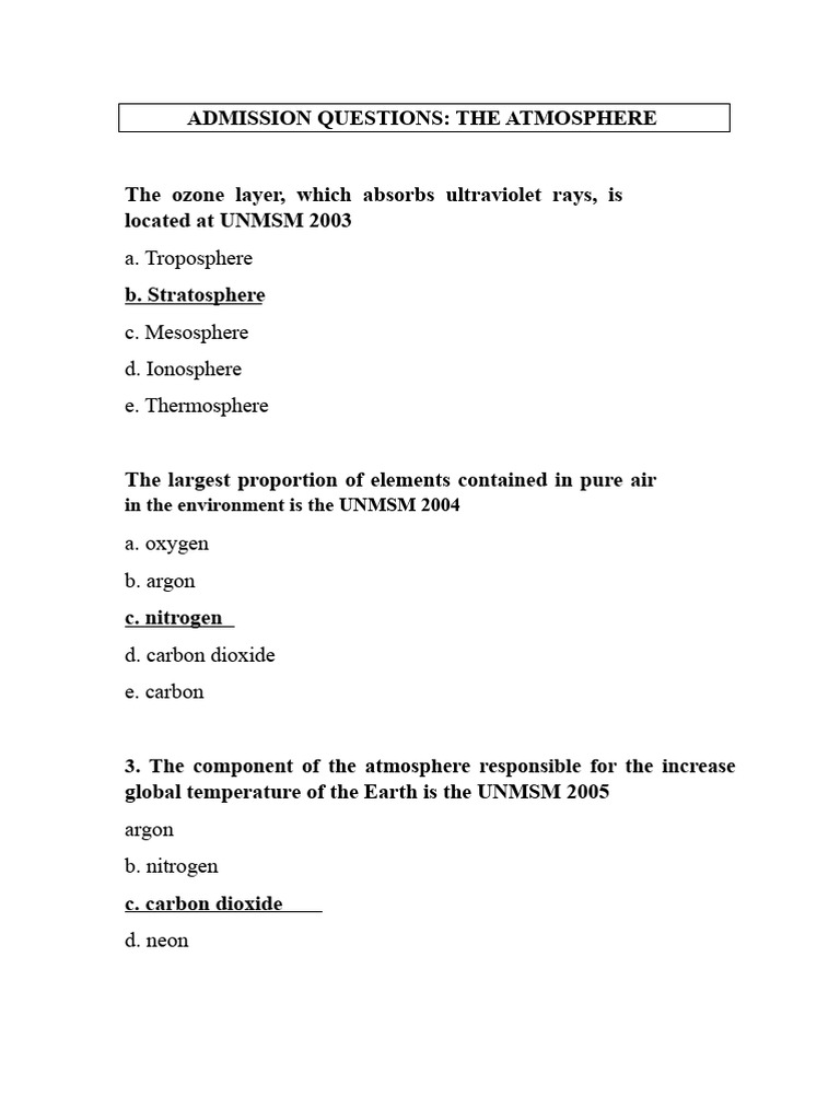 Admission Questions Atmosphere I | PDF | Atmosphere Of Earth | Atmosphere