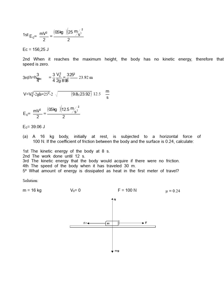 Kinetic Energy and Work Calculations | PDF | Kinetic Energy | Friction