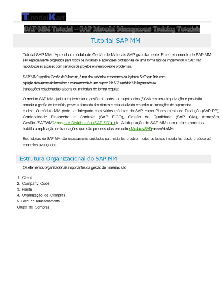 Sap MM Gestão de Material Tutorial Treinamento PDF | PDF | Cadeia de ...