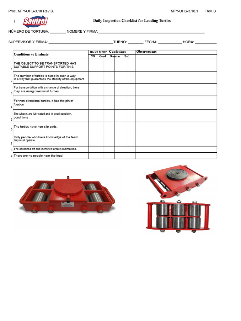 Daily Turtle Loading Inspection Checklist | PDF