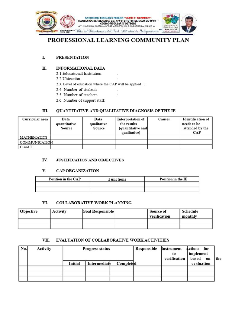 FORMAT FOR PROFESSIONAL LEARNING COMMUNITY PLAN | PDF