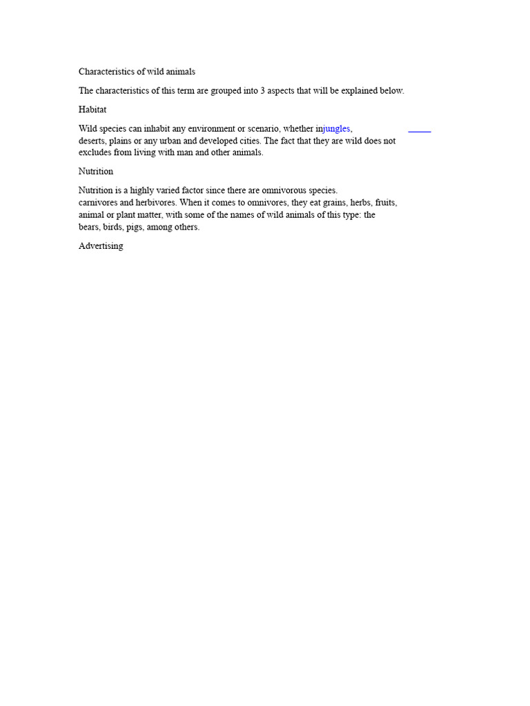 Characteristics of Wild Animals | PDF