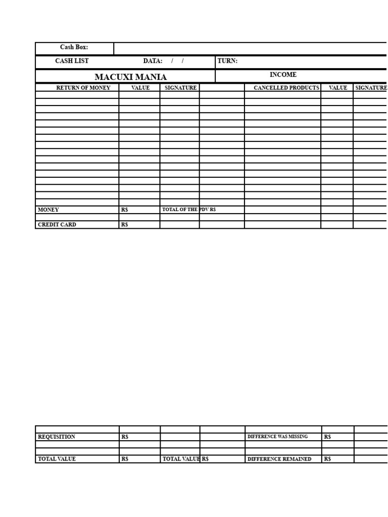 Cash Closing Sheet | PDF