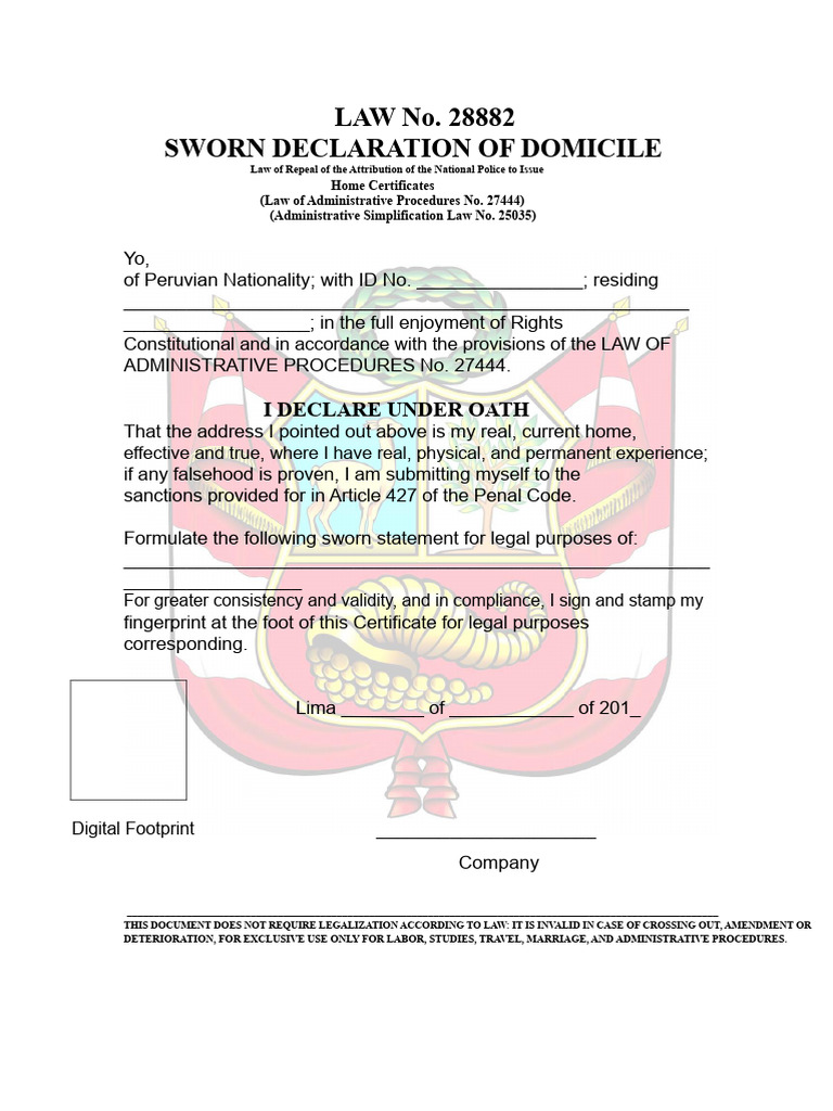 Sworn Declaration of Domicile Form | PDF