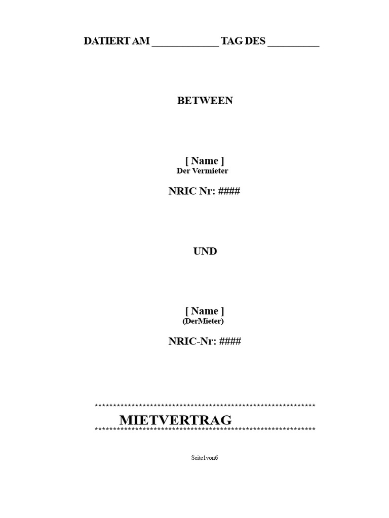 Mietvertrag - MUSTER | PDF