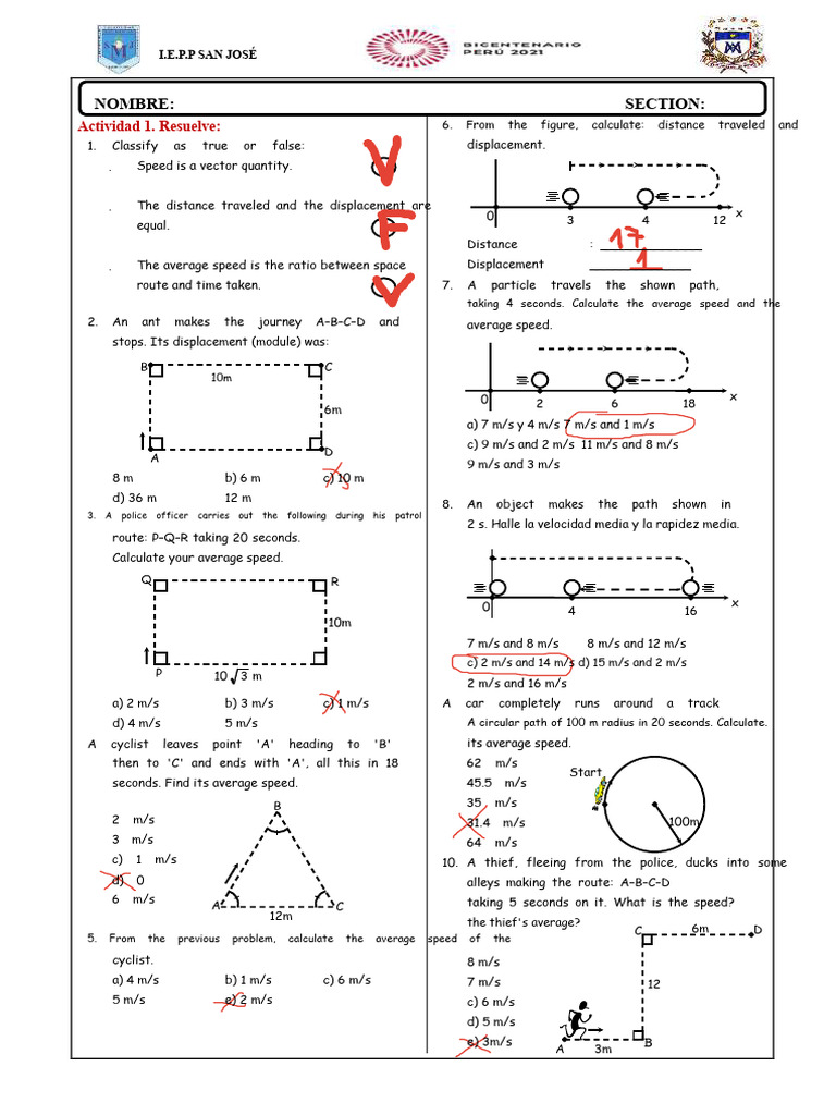 Speed, Distance, and Displacement Exercises | PDF | Velocity | Speed