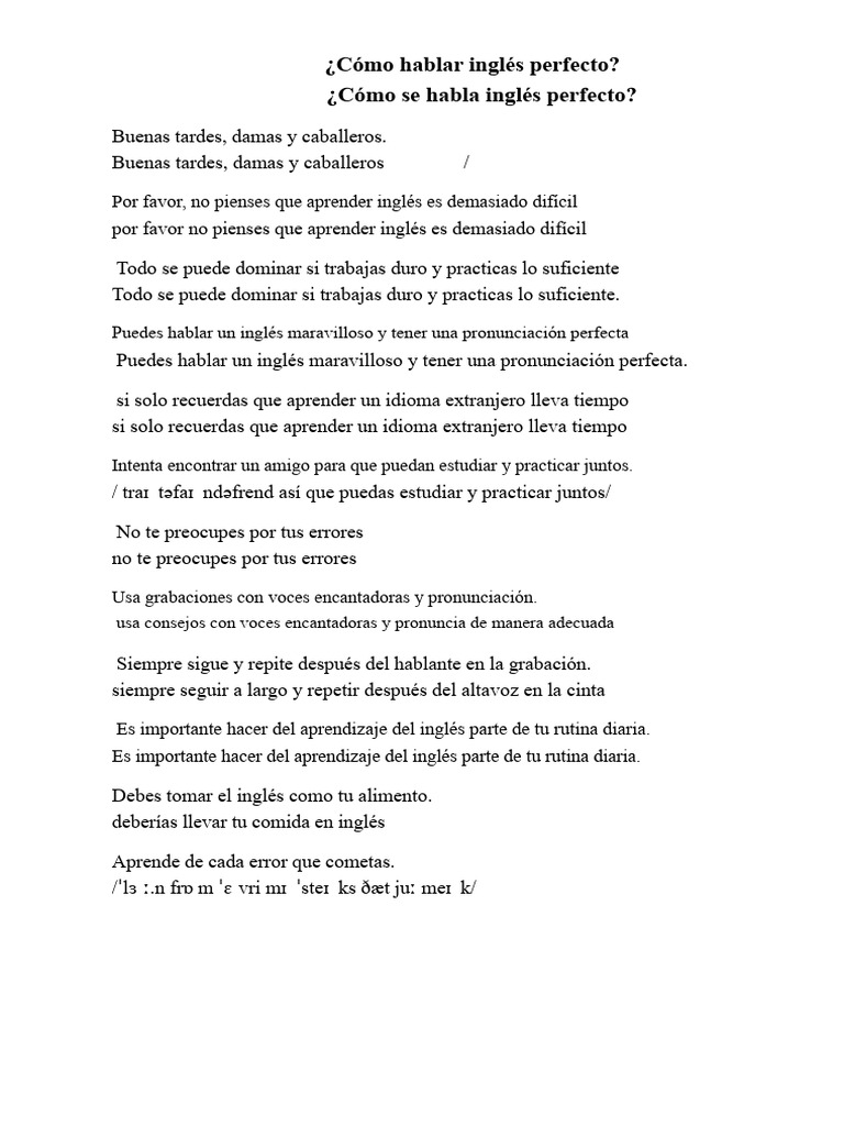 Cómo Hablar Inglés Perfecto | PDF