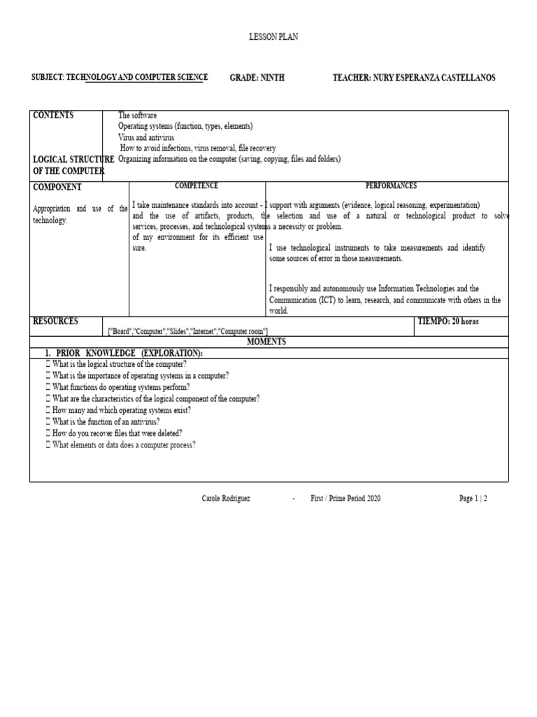FORMAT CLASS PLAN COMPUTER SCIENCE | PDF | Computer Virus | Antivirus Software