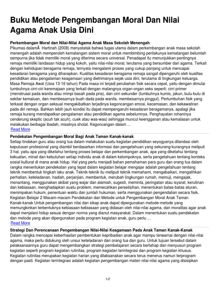 Buku Metode An Moral Dan Nilai Agama Anak Usia Dini | PDF