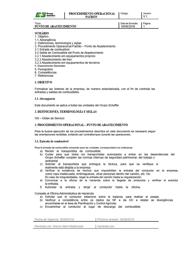 Procedimiento Operacional Estándar PDF | PDF | Fuentes de energia ...