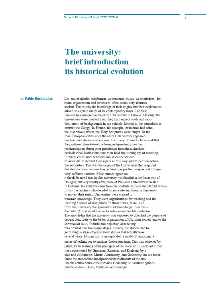 The University Brief Historical Evolution | PDF | University | Knowledge