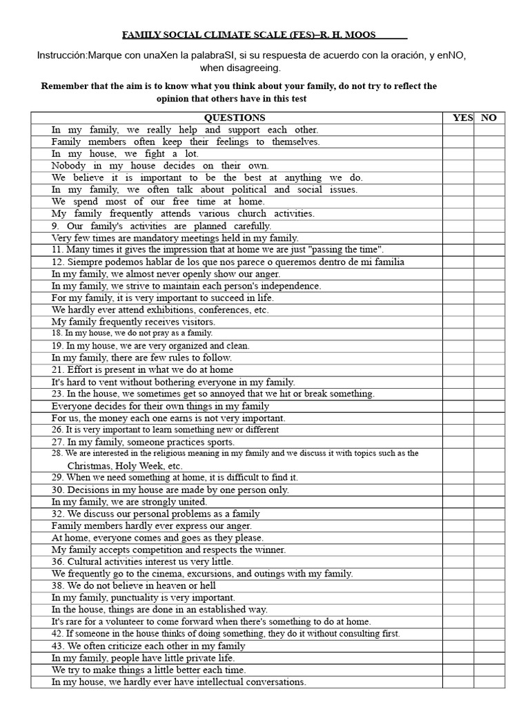 Family Social Climate Scale | PDF