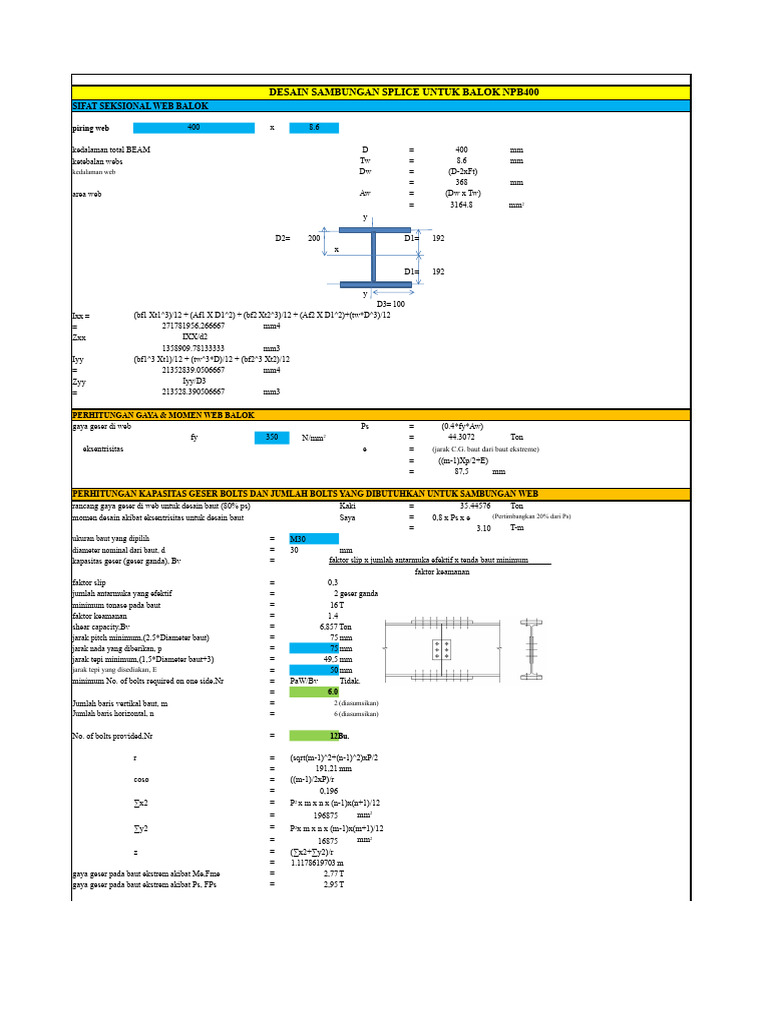 Perhitungan Desain Untuk Sambungan Baut Untuk Seksi NPB | PDF