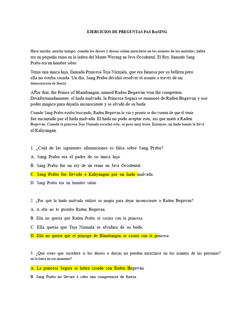 EJERCICIOS DE PREGUNTAS DE PAS BASING | PDF
