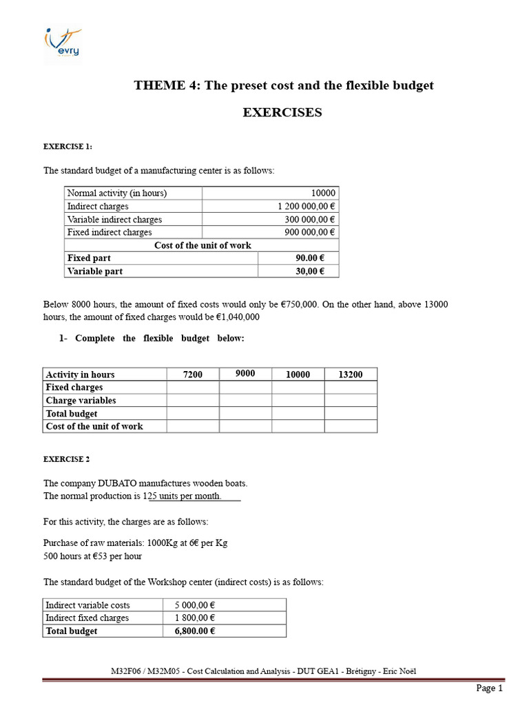 Pre-Established Cost Exercises and Flexible Budget | PDF | Cost | Business Economics