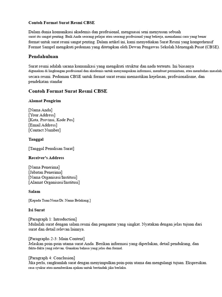 Format Surat Resmi CBSE yang Tepat | PDF
