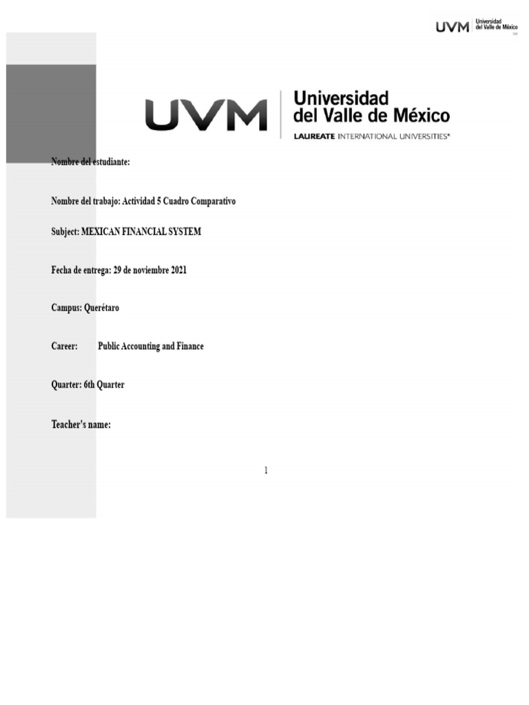 Activity 5 Comparative Table Mexican Financial System | PDF | Financial ...