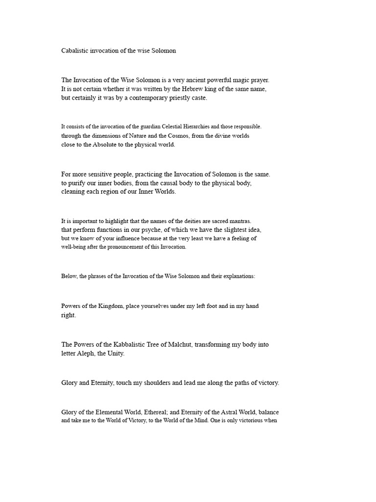 Kabbalistic Invocation of The Wise Solomon | PDF | Esotericism ...