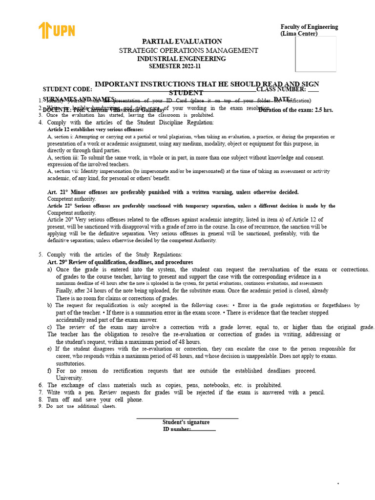 01 - Partial - Evaluation - Strategic Management of Operations | PDF