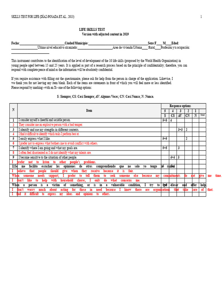 Questionnaire-Test-HpV (2) 1 | PDF | Feeling | Friendship