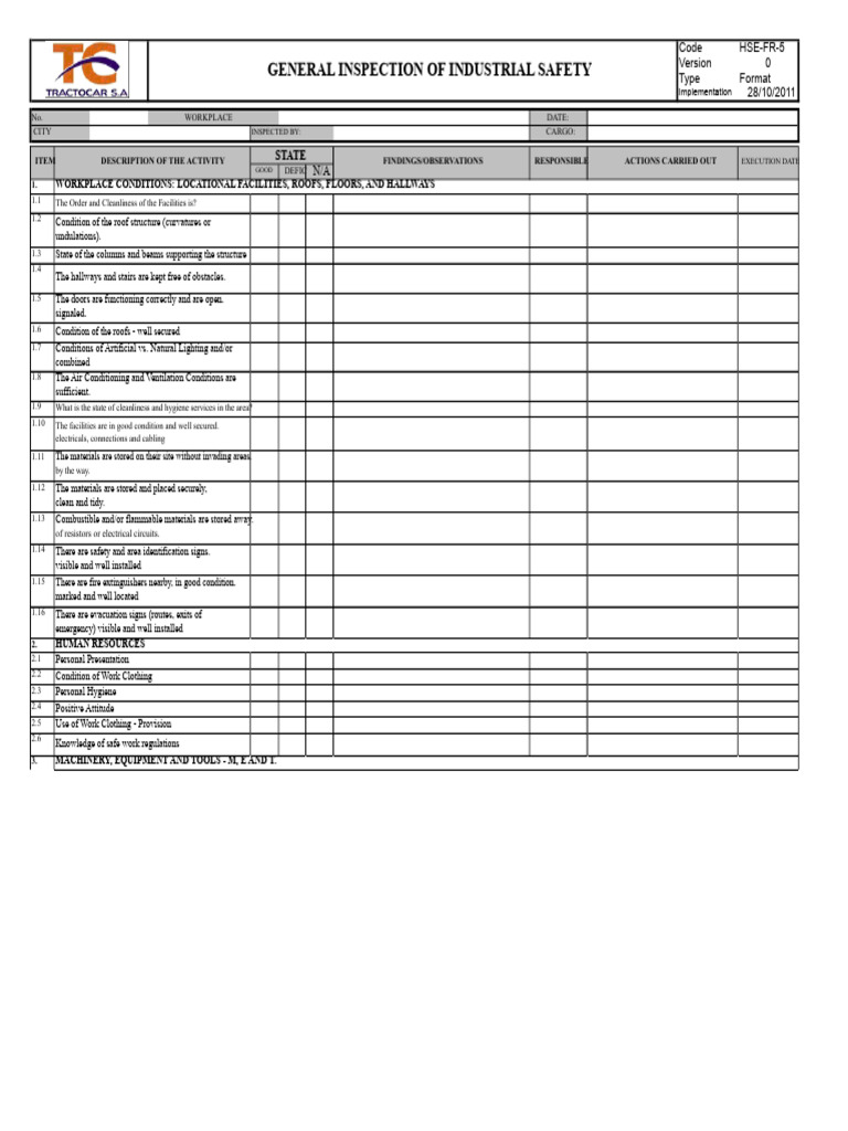 Industrial Safety Inspection Format | PDF | Personal Protective ...