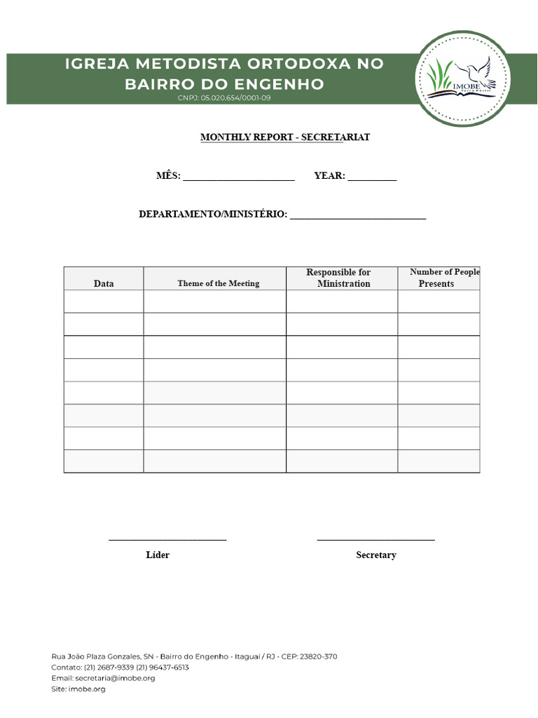 Treasury and Secretariat Report Template | PDF