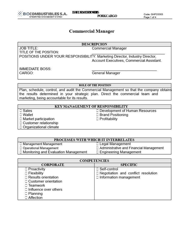 Commercial Manager Job Responsibilities | PDF | Marketing ...