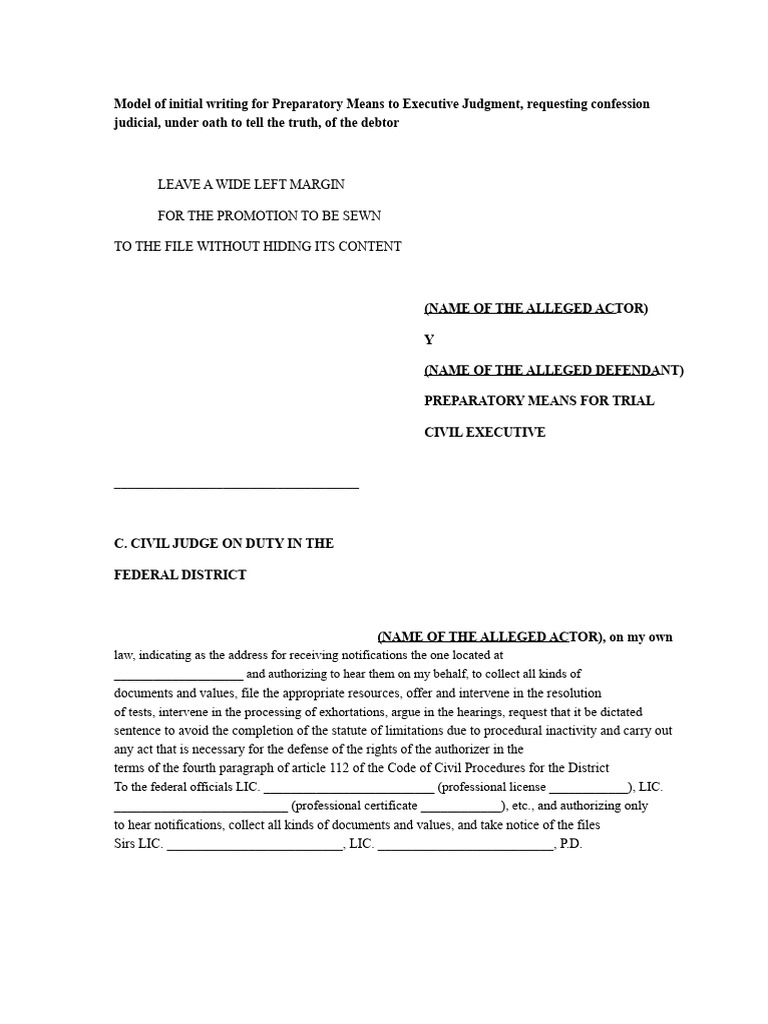 Model of Initial Document For Preparatory Proceedings To Executive ...