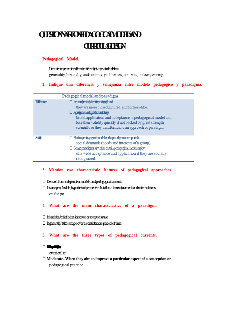 Questionnaire On Pedagogical Models and Curriculum Design For The Exam ...