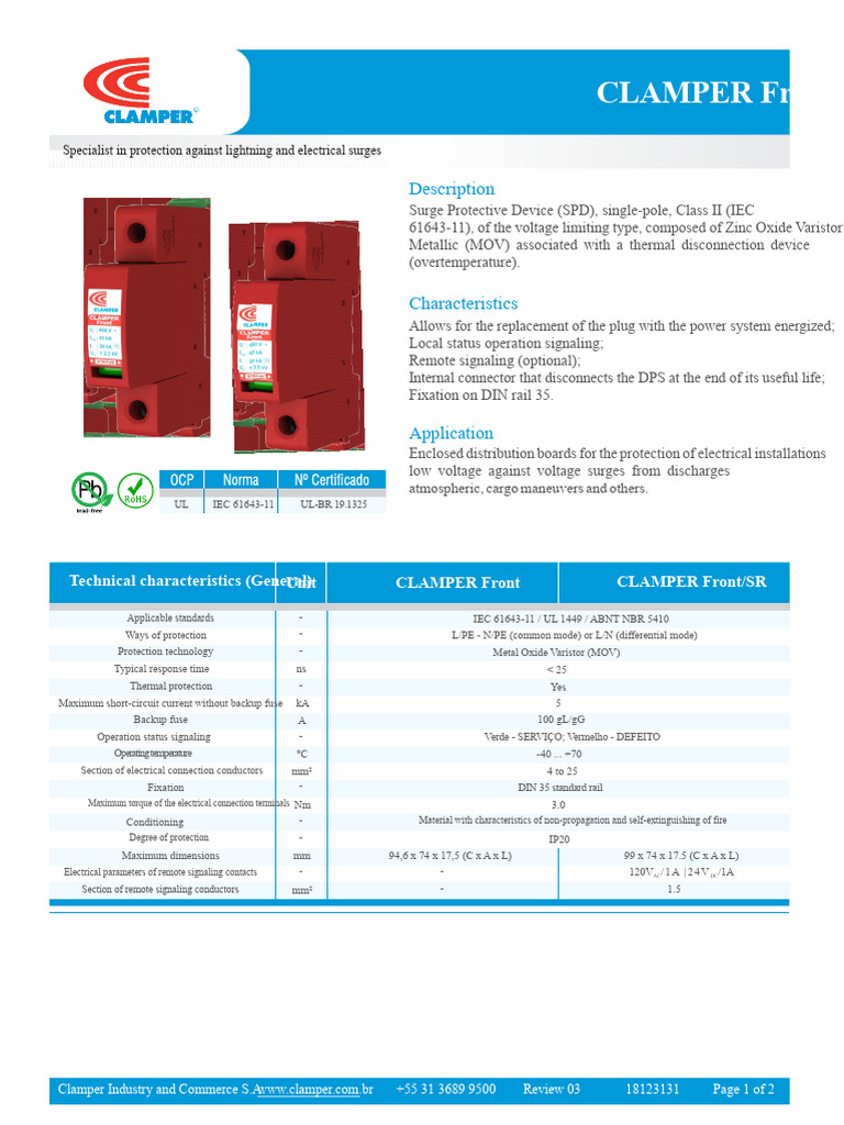 CLAMPER Front Surge Protection Device | PDF | Electric Power ...