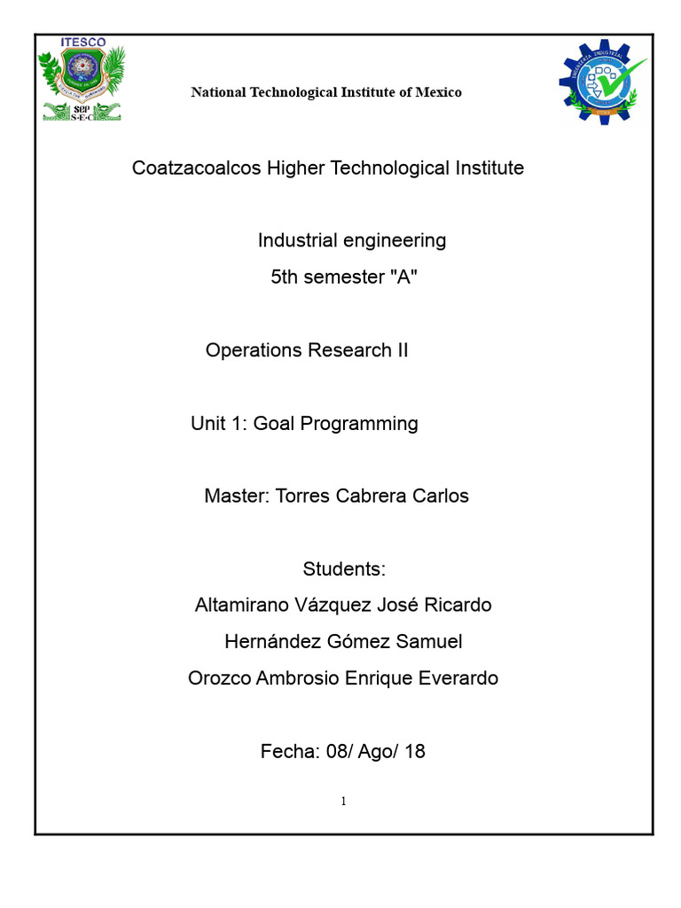 Unit 1 Goal-Based Programming PDF | PDF | Linear Programming | Loss ...
