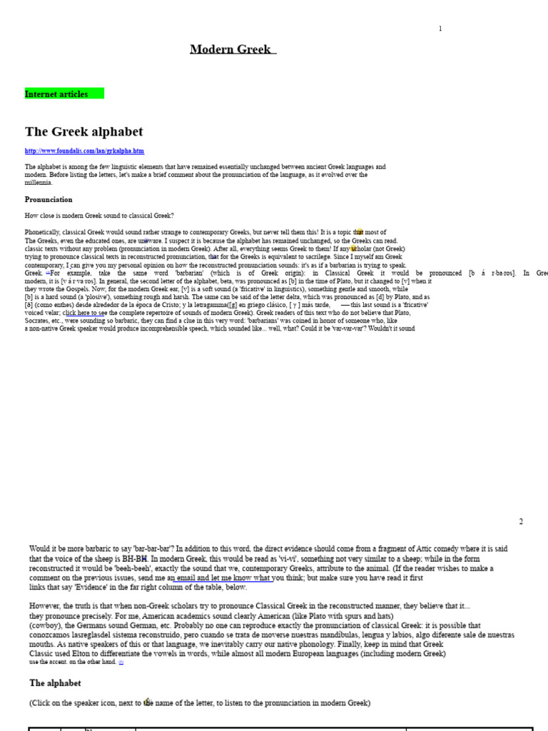 Modern Greek Alphabet Overview | PDF | Greek Alphabet | Stress ...