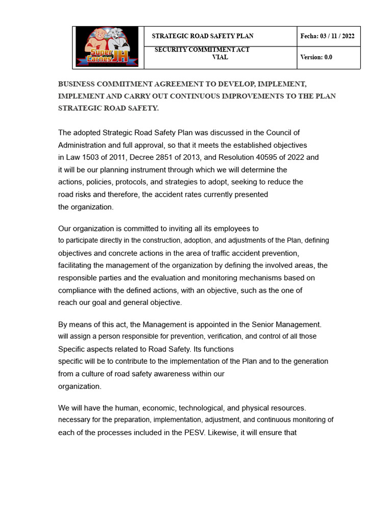 Road Safety Commitment Act | PDF | Safety | Road Traffic Safety