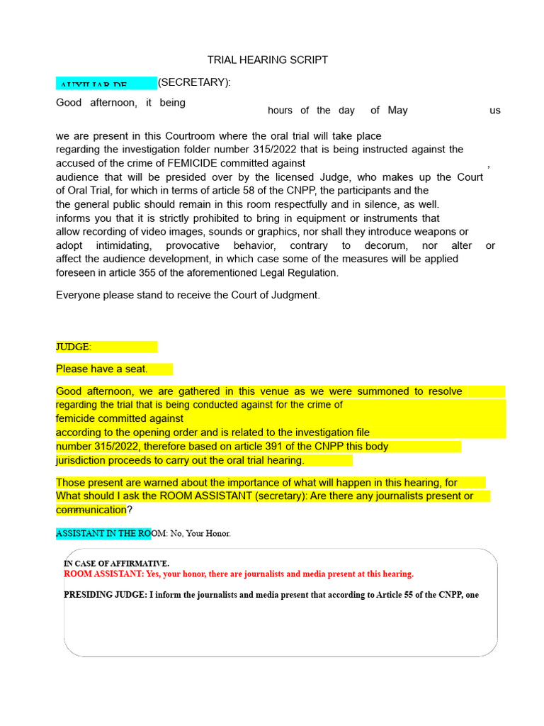 Script for Criminal Oral Trial Hearing | PDF | Trials | Prosecutor