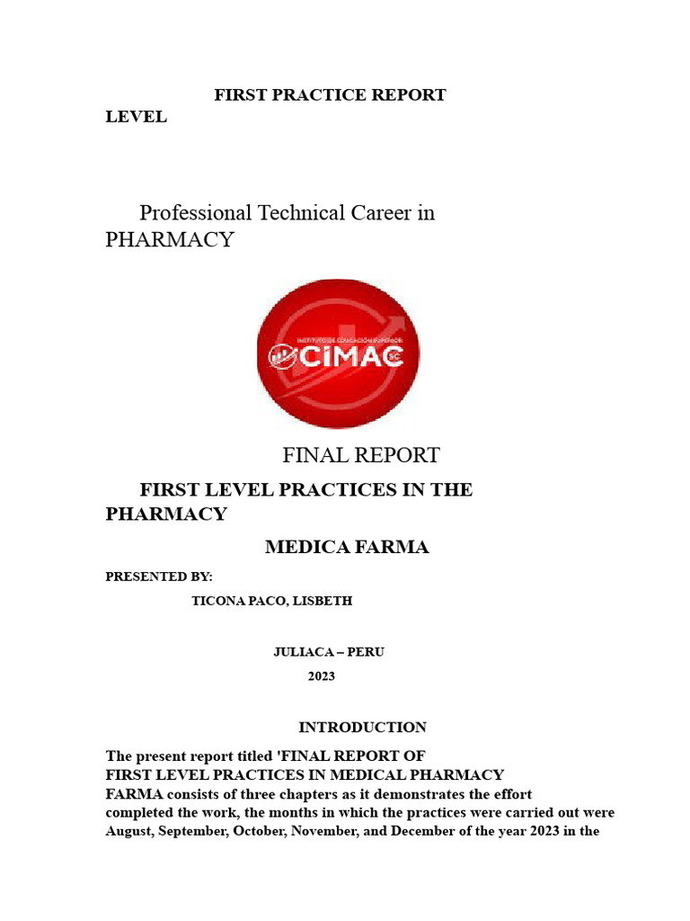 PRACTICE REPORT Lisbeth | PDF | Pharmacy | Pharmacology