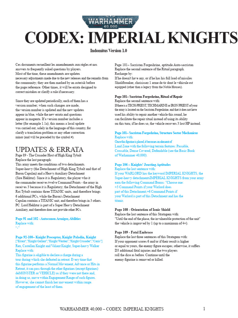 Update Codex Imperial Knight W40k v9 | PDF