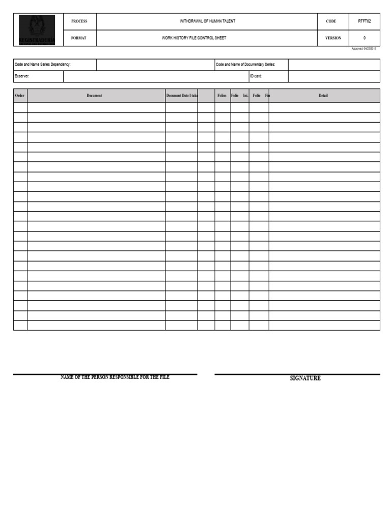 Work History Control Sheet | PDF