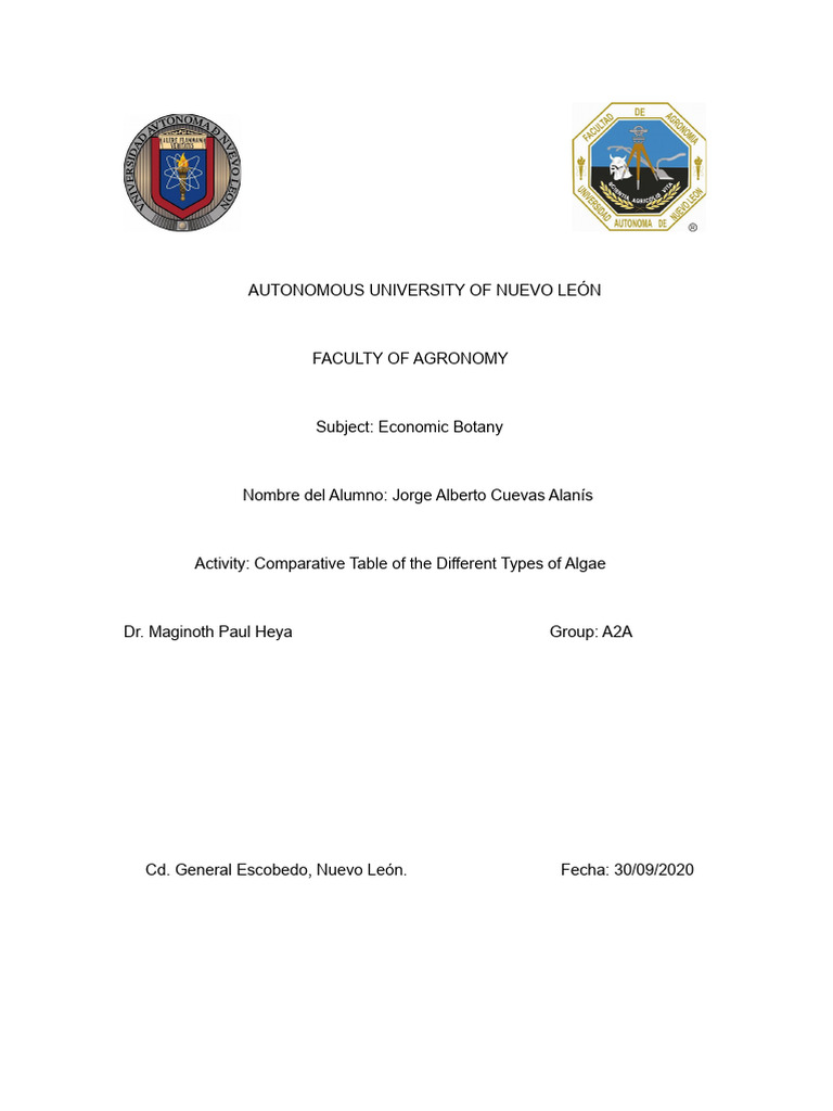 Comparative Chart of the Different Types of Algae | PDF | Algae ...