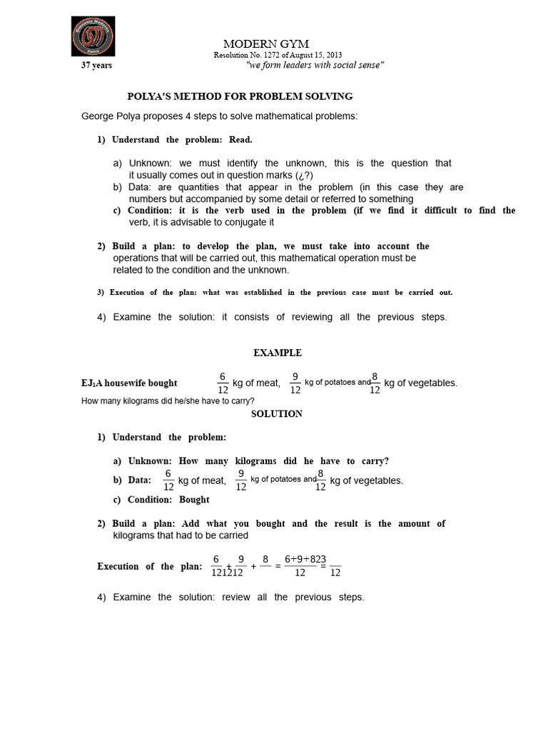 Polya's Method For Problem Solving | PDF | Information | Numbers