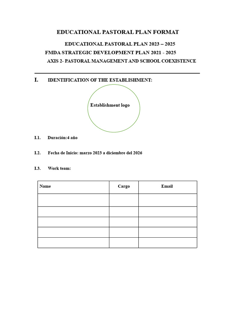 Educational Pastoral Plan Format 2023 | PDF