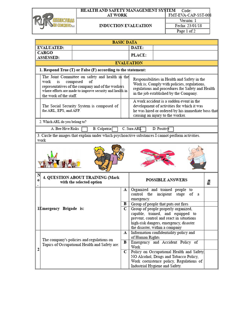 FMT-EVA-CAP-SST-008 Induction and Re-Induction Evaluation V1 | PDF | Occupational Safety And ...