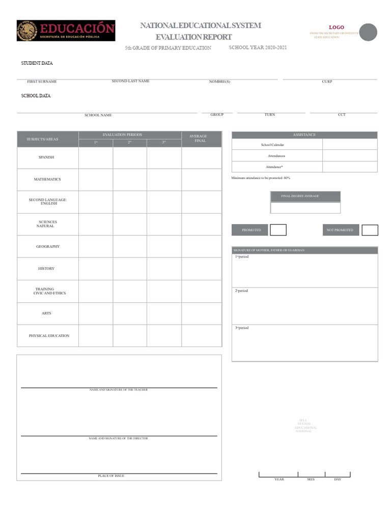 PRIMARY Report Card 5th Grade | PDF