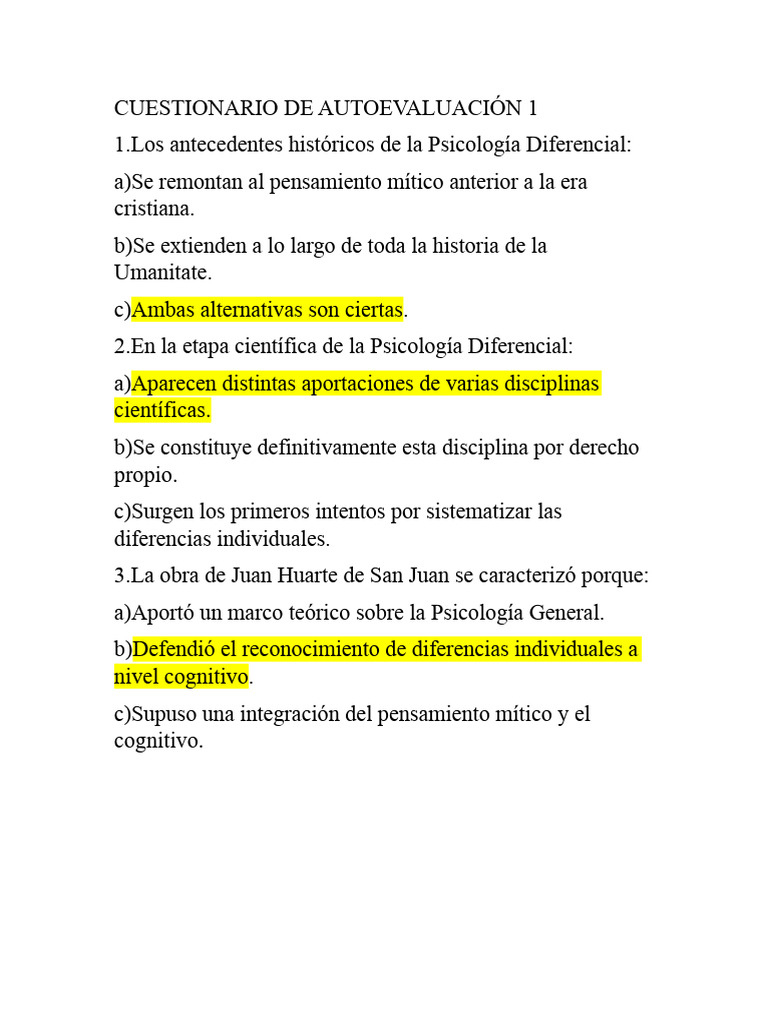 CH Questionar de Autoevaluare Psihologia Diferențială | PDF ...
