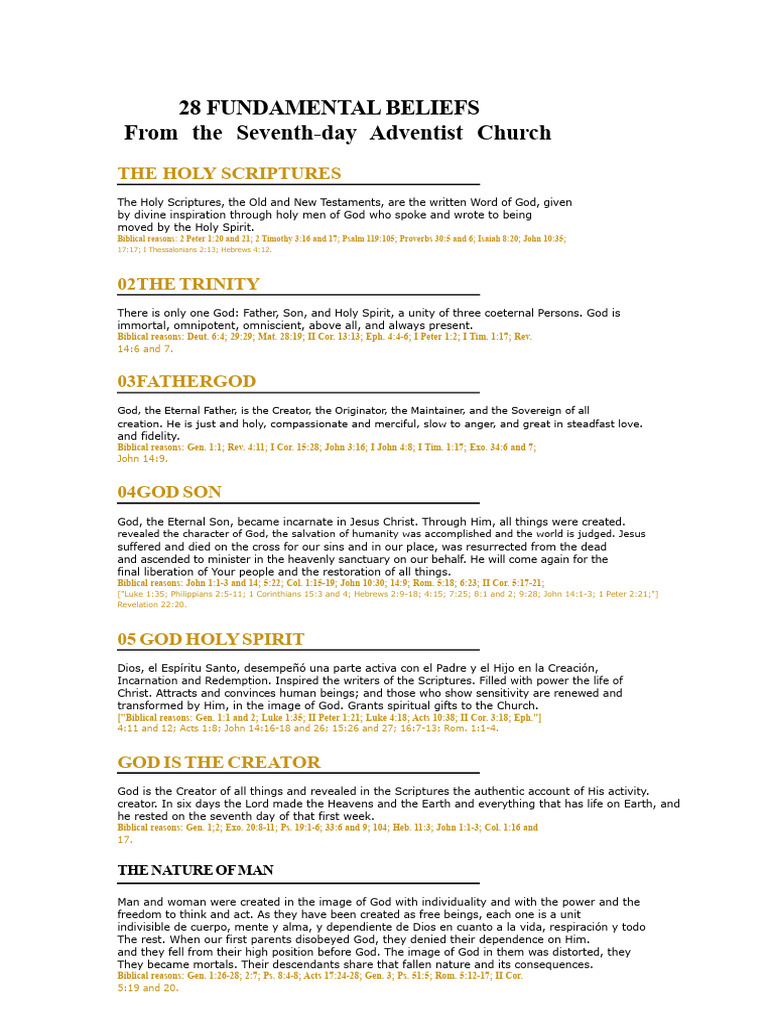 28 Fundamental Beliefs Overview | PDF | Jesus | Baptism