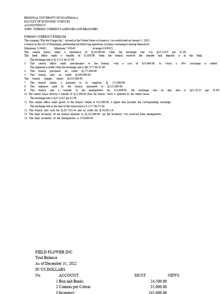 Exercise 3 Agency and Foreign Currency Branch 1 Sol Ok | PDF | Banks ...